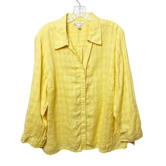 JM Collection | Tops | Jm Collection Yellow 0 Linen Blouse With Roll ...